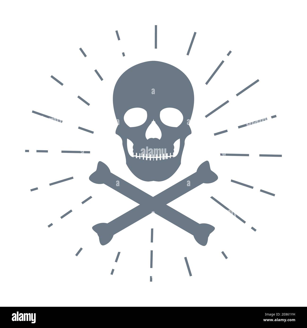 Skull with crossed bones icon. Crossbones symbol with sunburst. Death ...