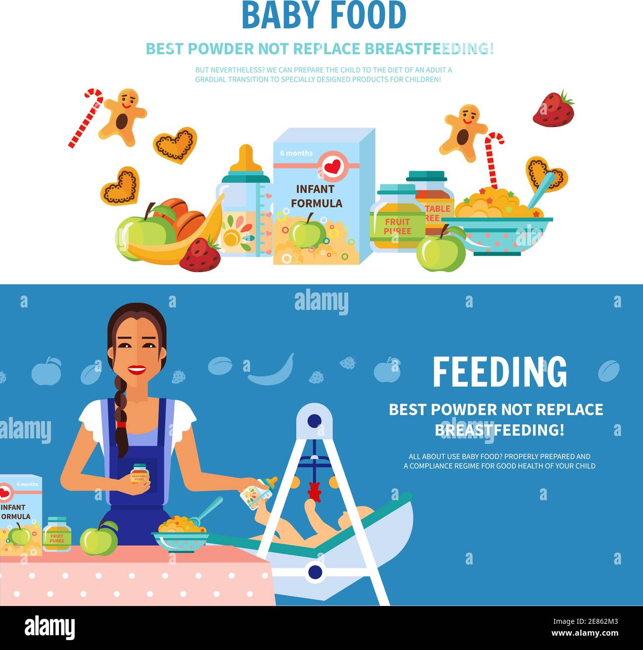 Best milk formula choice and breastfeeding importance 2 flat banners ...