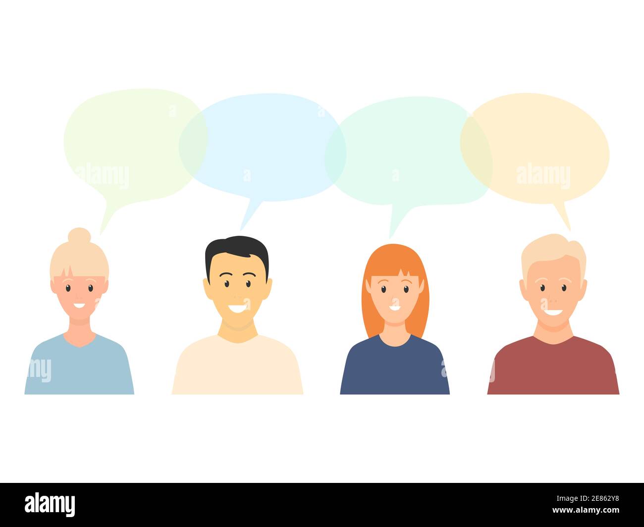 Communication of different people. Young men and women with speech ...