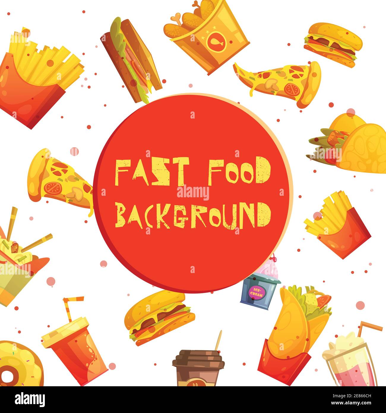 Fast food restaurant menu items decorative background or frame retro ...