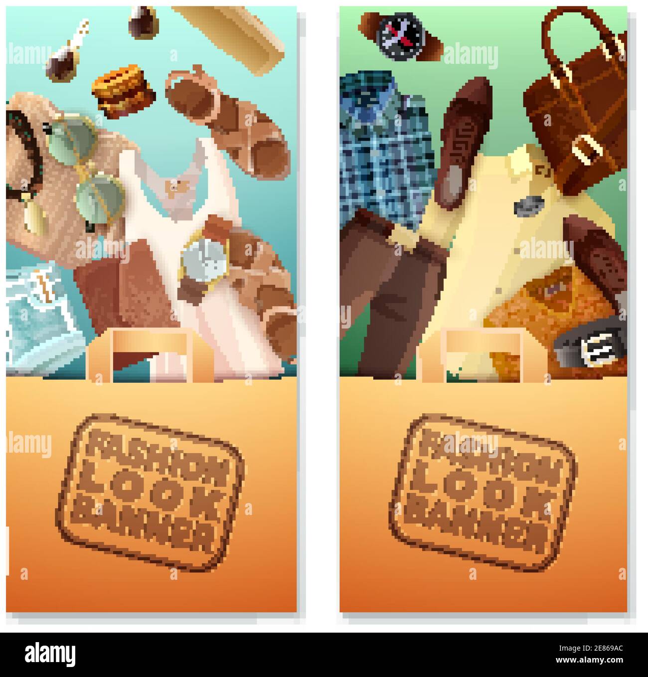 Vertical fashion look banners with shopping bags male and female ...