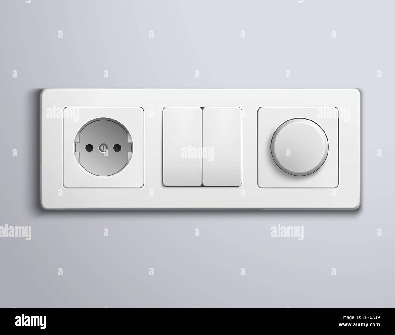 Realistic white plastic panel with socket and single round and double ...
