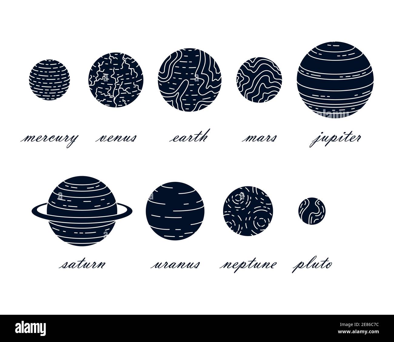 Set of vector planets. Astrology, astronomy. Mystery science Stock ...