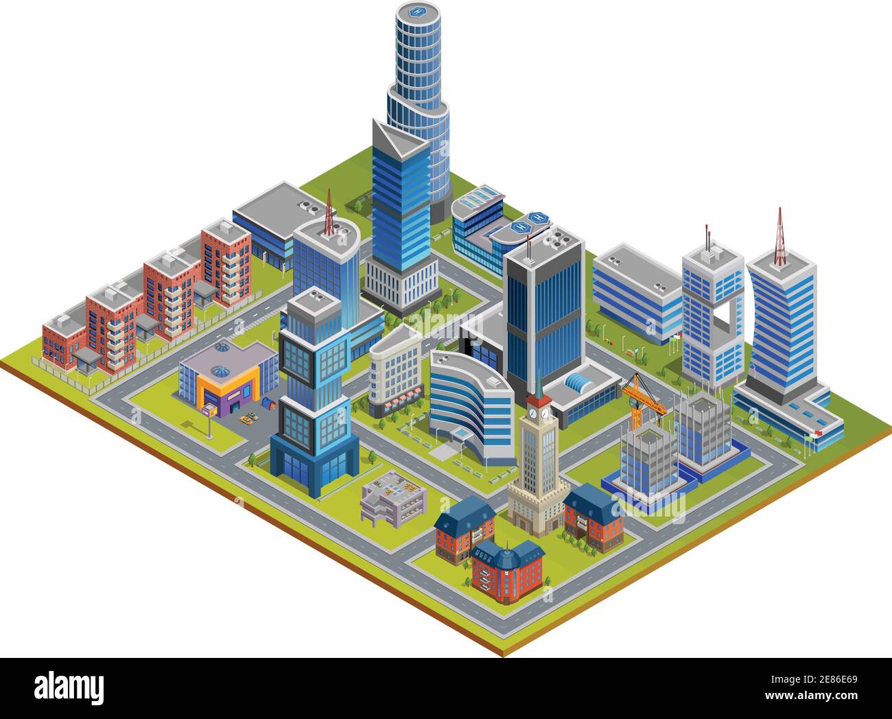 Isometric cityscape with skyscrapers historic and modern buildings and ...