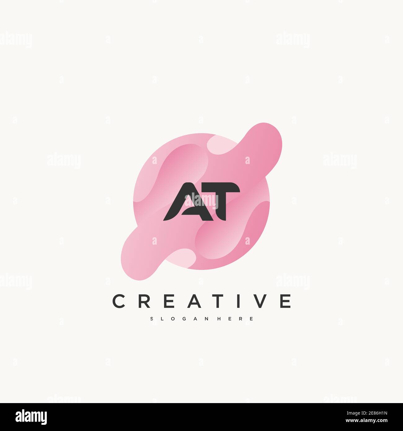 AT Initial Letter logo icon design template elements with wave colorful ...