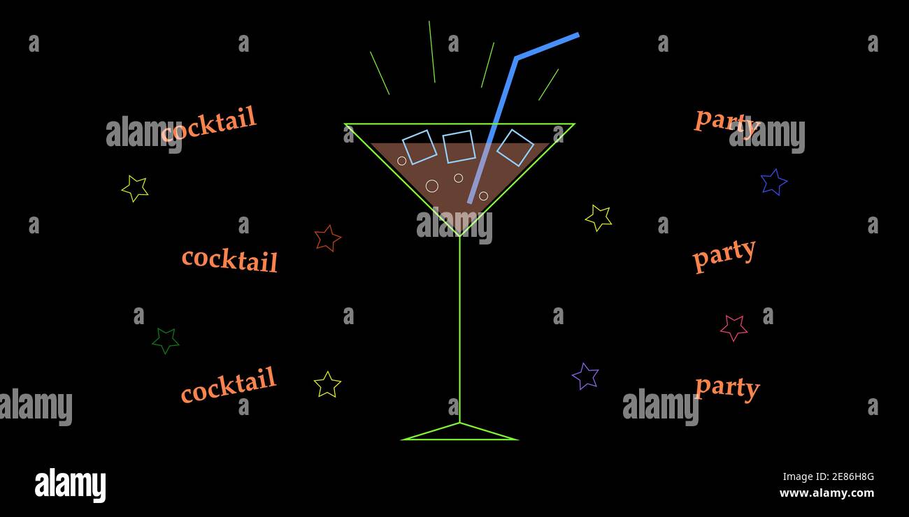 Cocktail party simple banner on a black background. Vector illustration ...