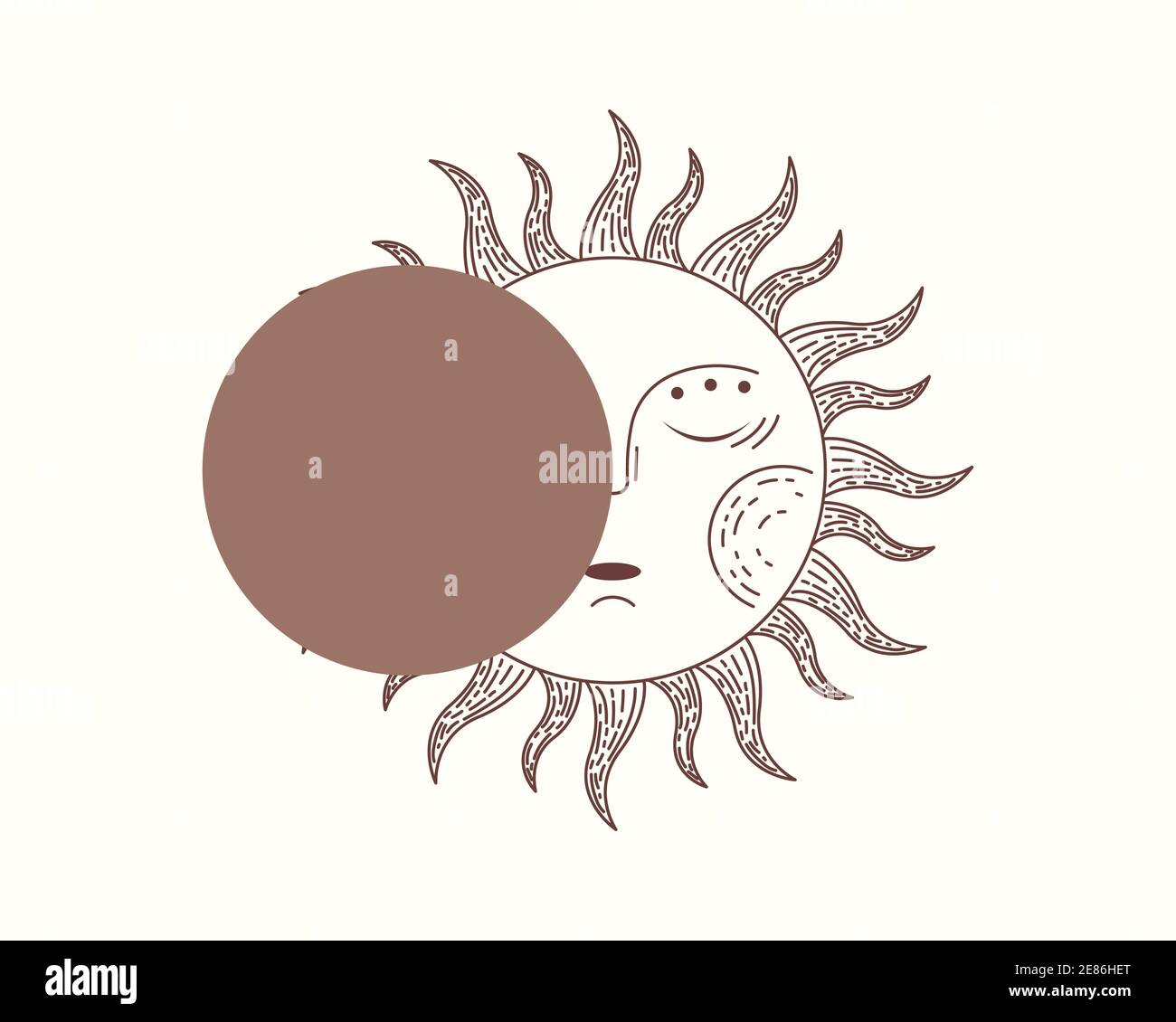 Vector illustration of eclipse with retro sun. Astrological mystery ...