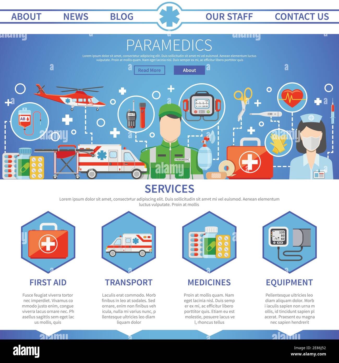 Paramedic advertising template for website with contact information and ...