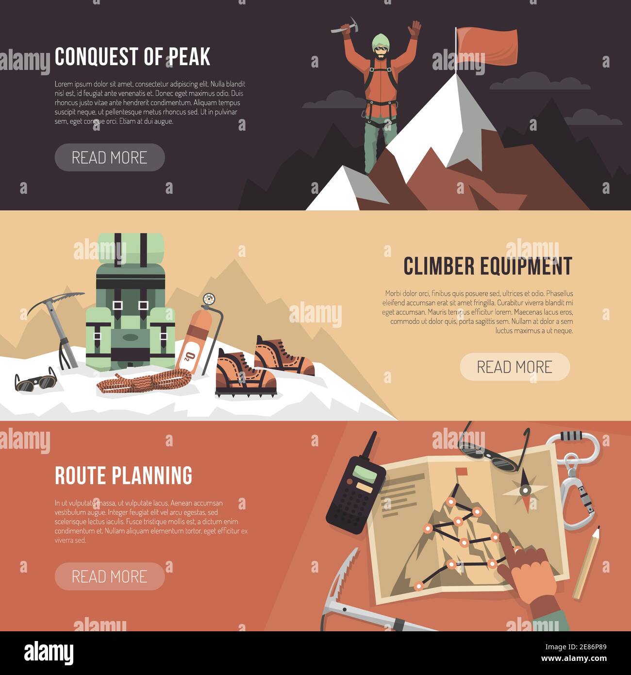 Color flat horizontal banner with title and text depicting conquest of ...