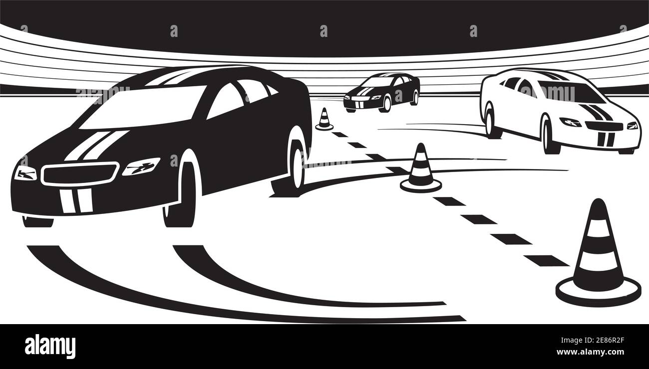 Cars on test drive track - vector illustration Stock Vector Image & Art ...