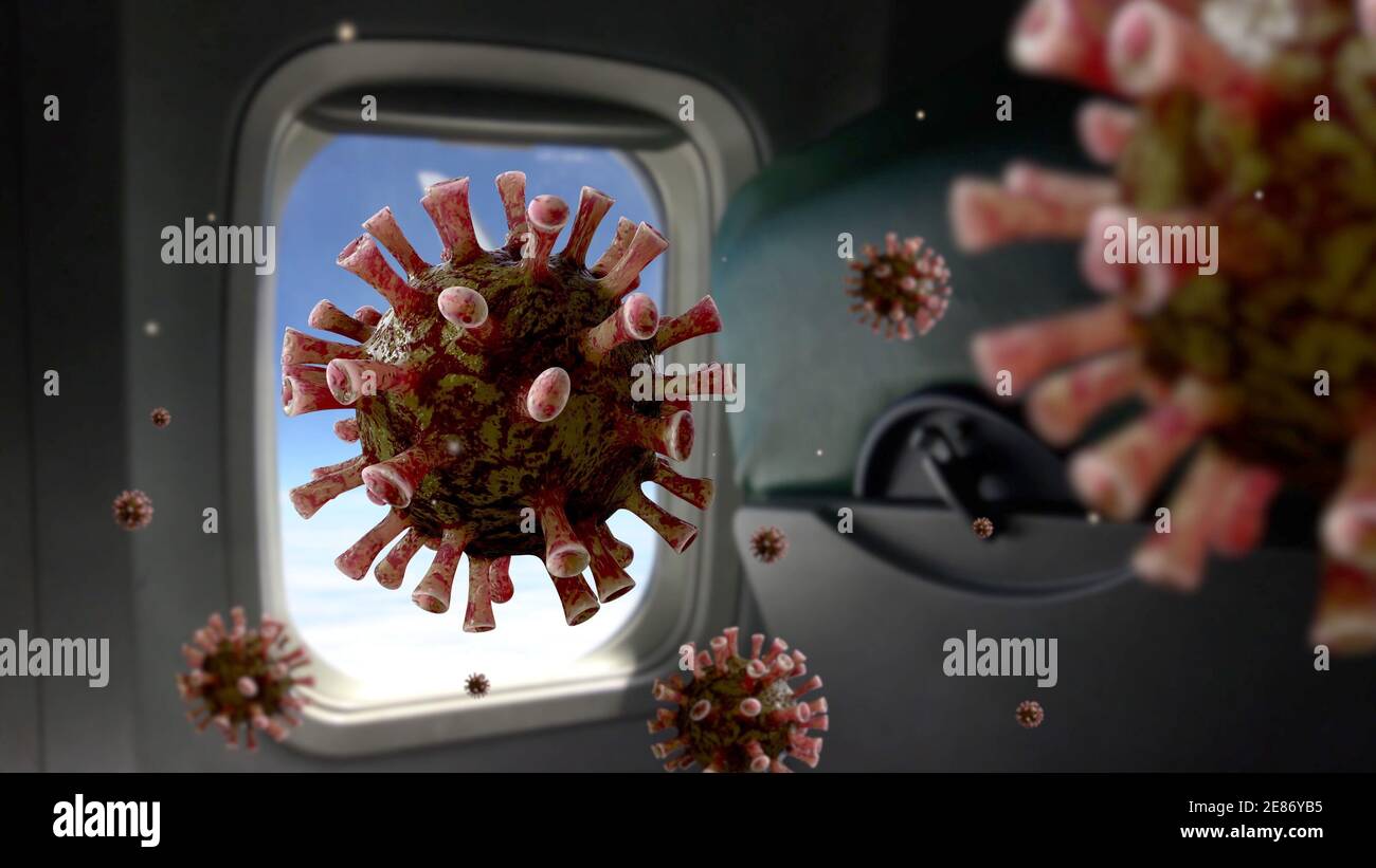 Coronavirus outbreak infecting respiratory system on traveling plane by ...