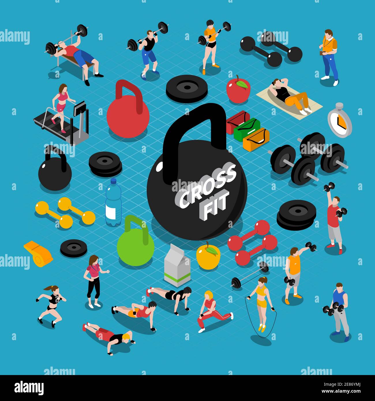 Gym and fitness isometric concept composition with training symbols ...
