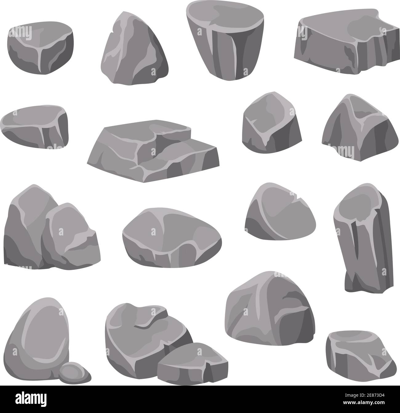Rocks and stones flat isolated elements different shapes and shades of ...