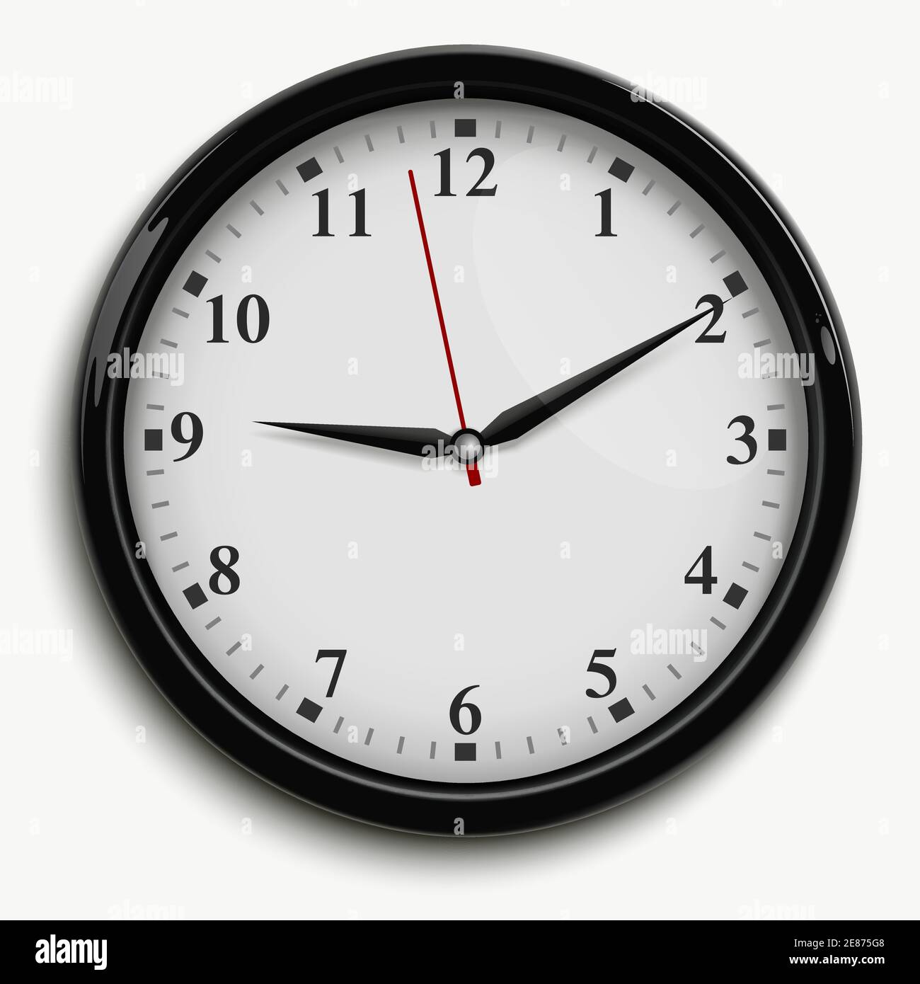 Wall office clock with black and red hands and white dial isolated on ...