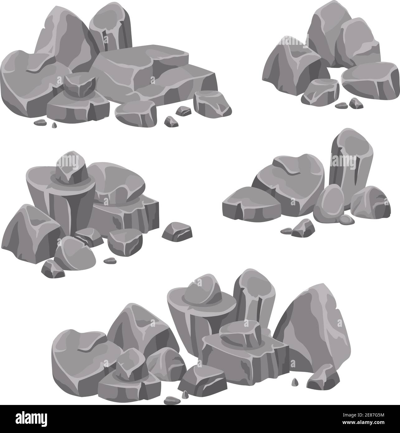 Design groups of rocks and stones boulders in gray color on white ...