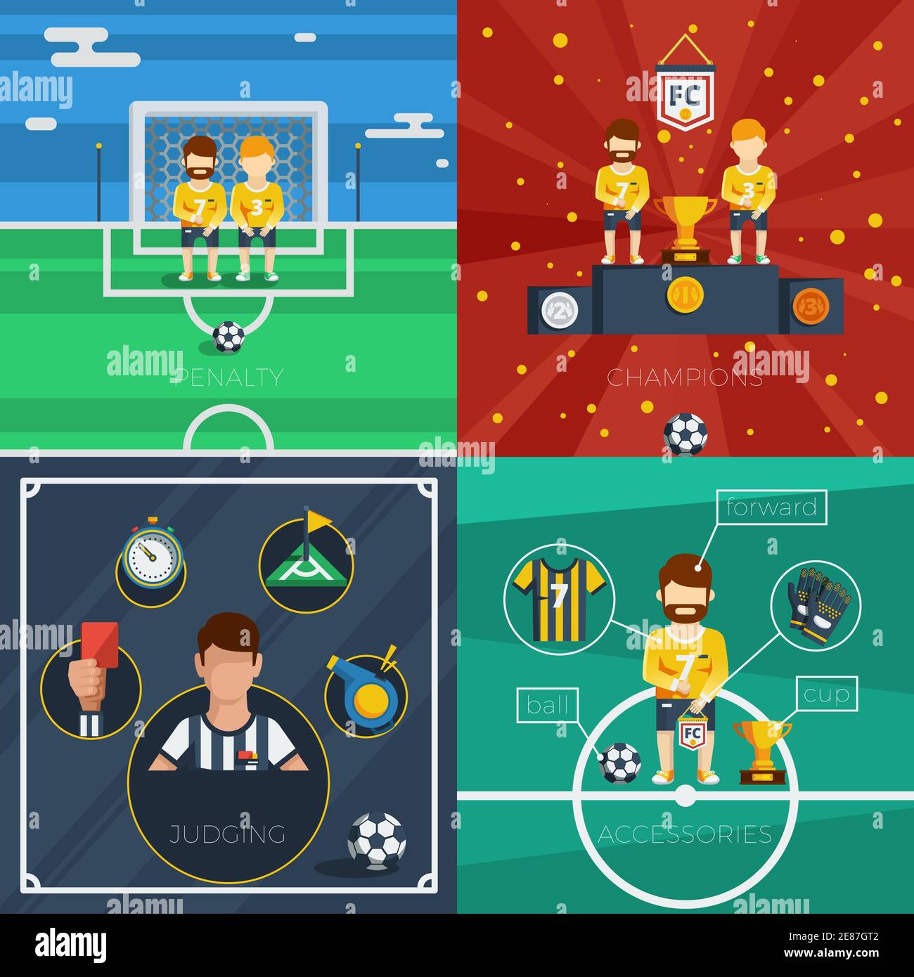 Soccer flat icons composition with game accessories players and judge ...