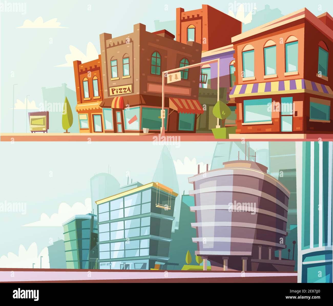 Modern and historical city districts street view day skyline 2 ...