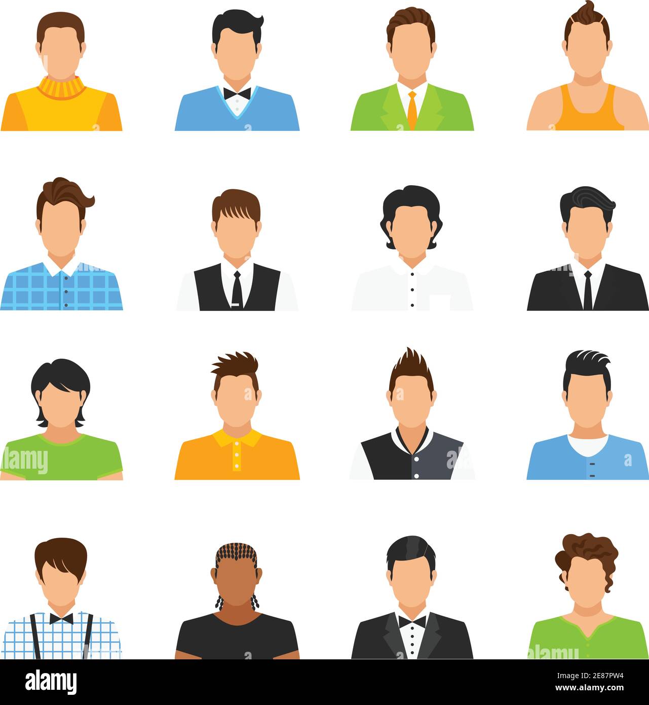 Man avatar icons set with hairstyle and clothes flat isolated vector ...