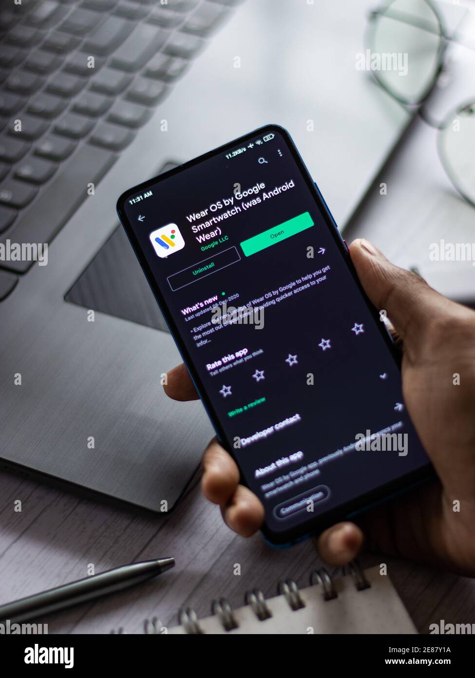 Assam, india - January 31, 2021 : Google Wear OS logo on phone screen ...