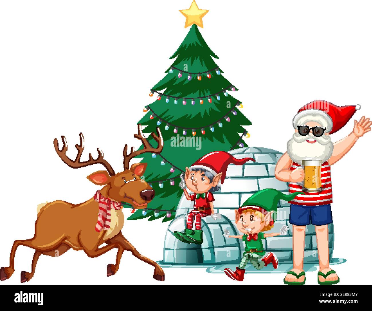 Santa in summer costume on white background illustration Stock Vector ...