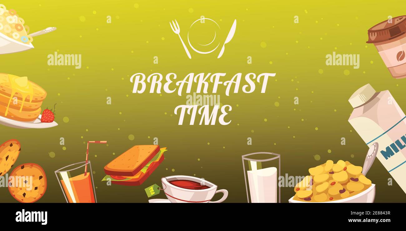 Set of snacks for breakfast on mustard background with drinks toasts ...