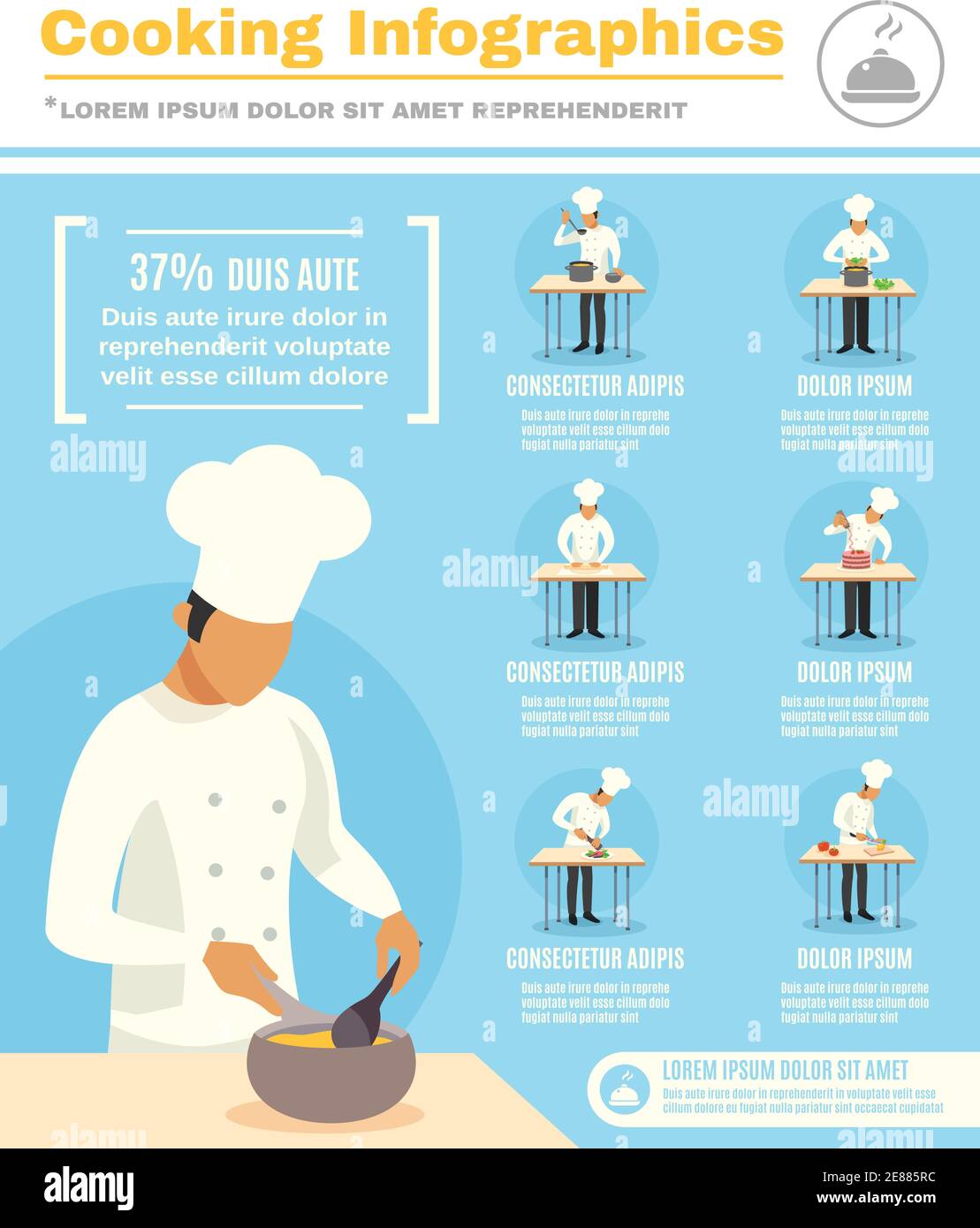 Cook profession infographic set with data and percentage flat vector ...