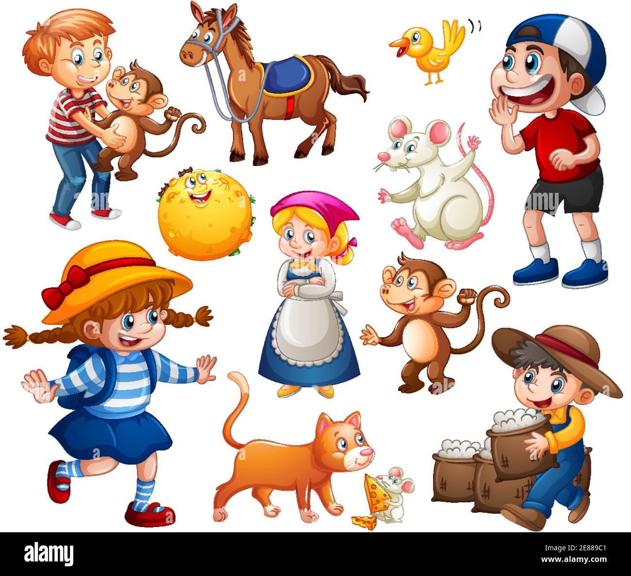 Set of fantasy cartoon character and animal isolated on white ...