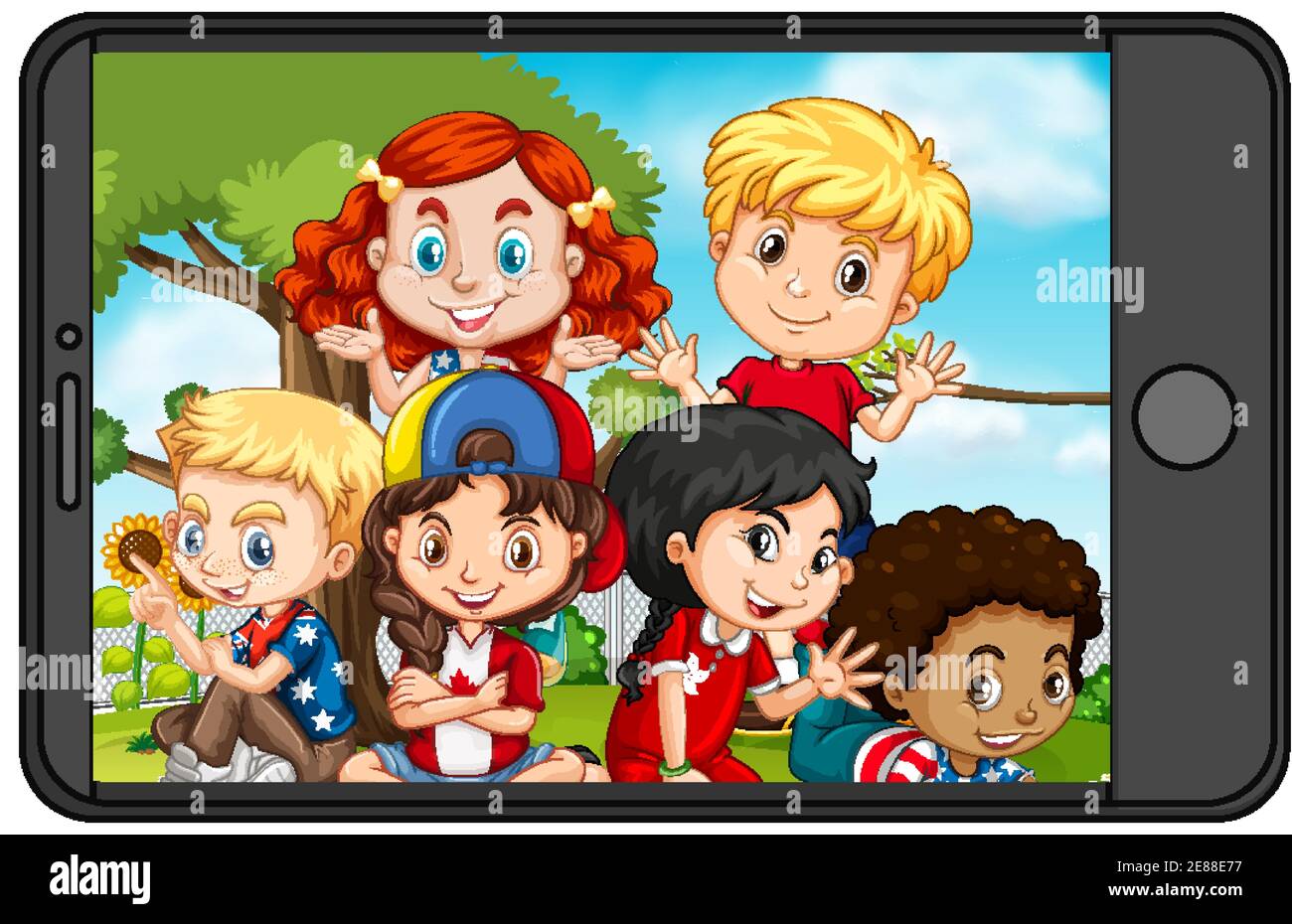Group of children on smartphone screen illustration Stock Vector Image ...