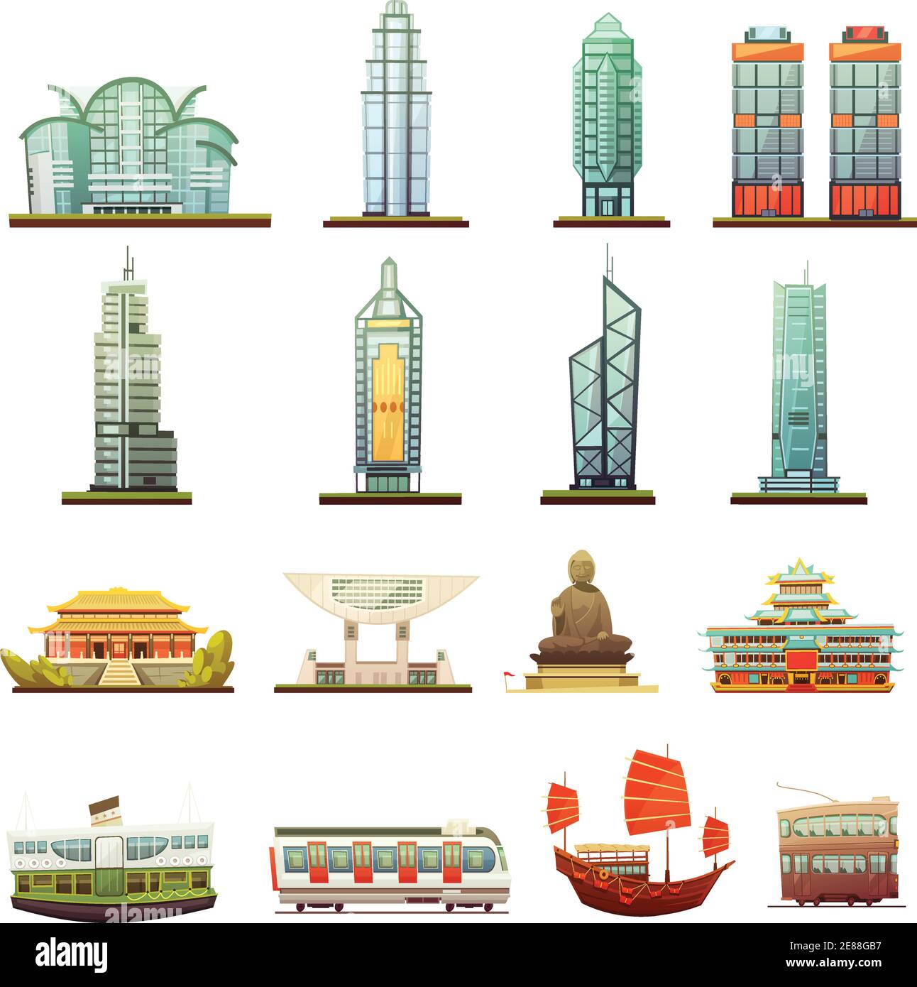 Hong Kong city landmarks temple buddha statue and transportation ...