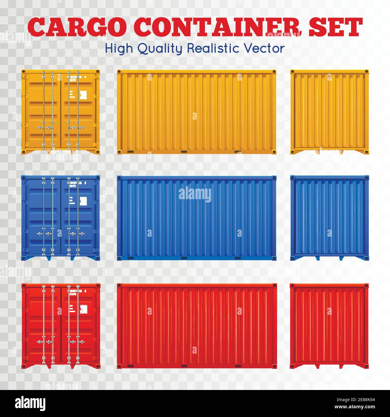 Colorful cargo containers views from different sides set isolated on ...