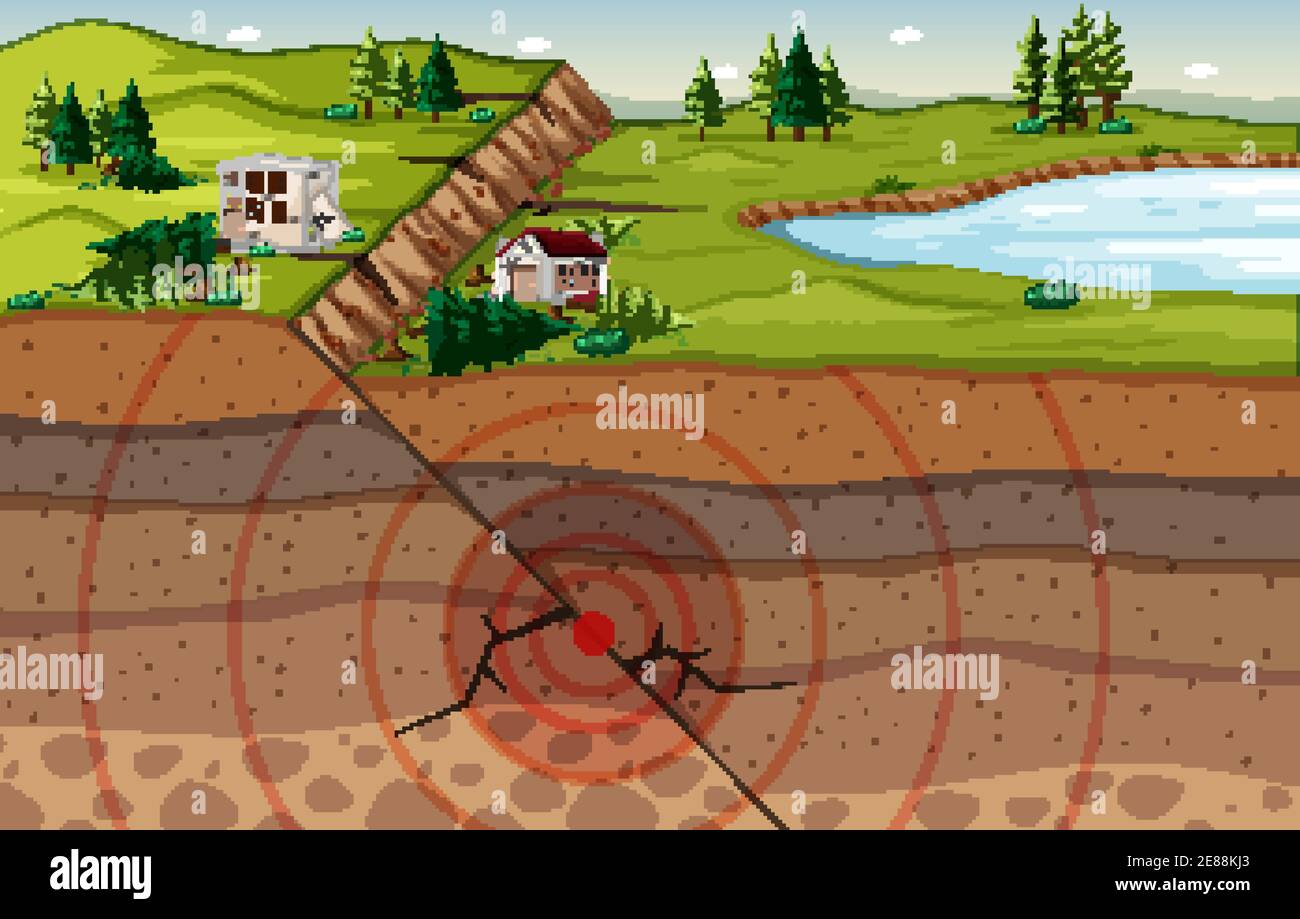 Nature landscape with land subsidence and soil layers scene ...