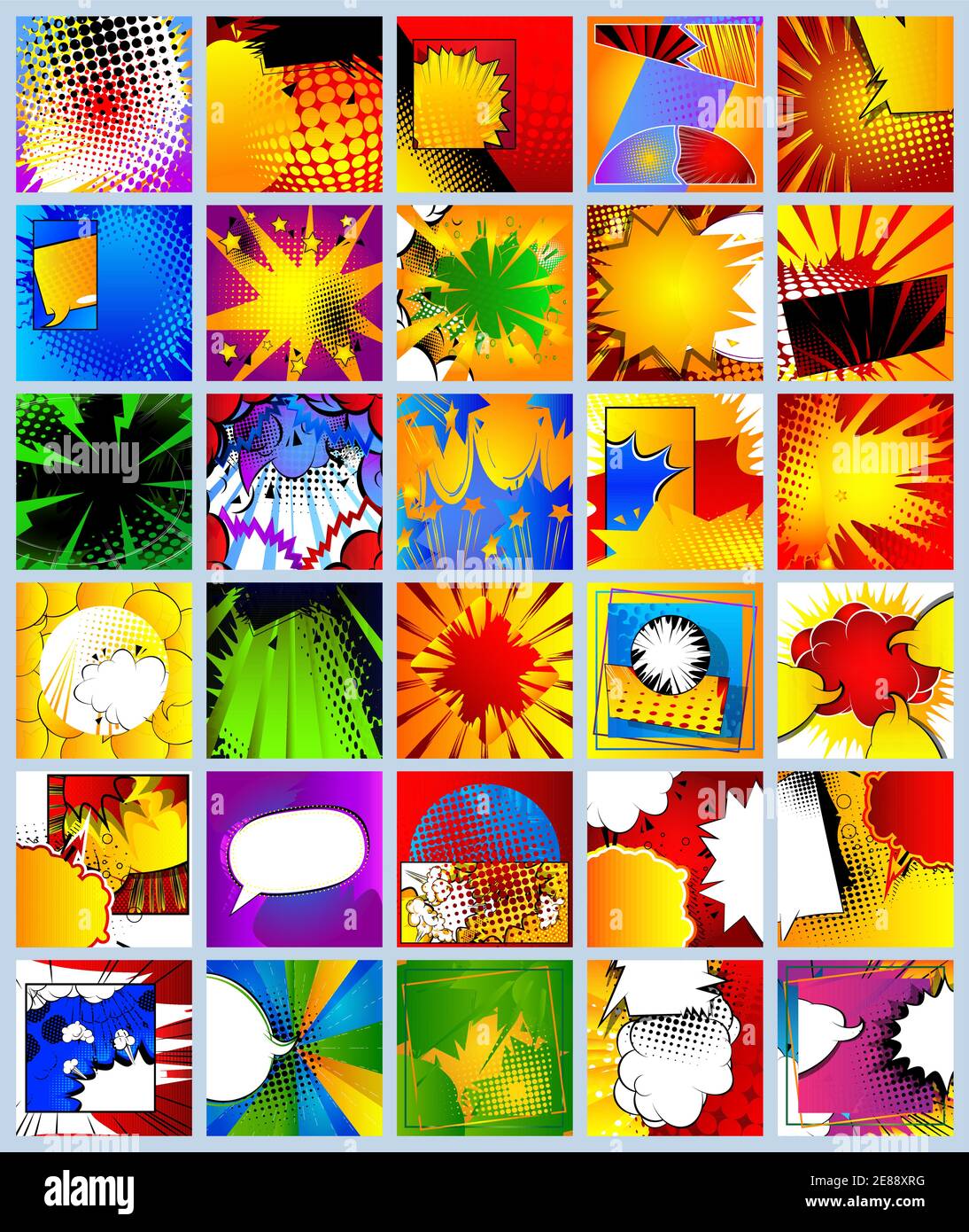 Huge set of comic book backgrounds. Abstract cartoon explosions. Retro ...