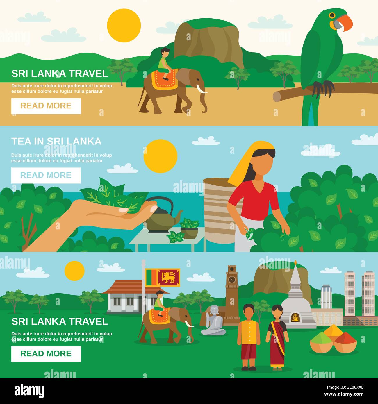 Color horizontal banner depicting Sri Lanka travel and culture of the ...