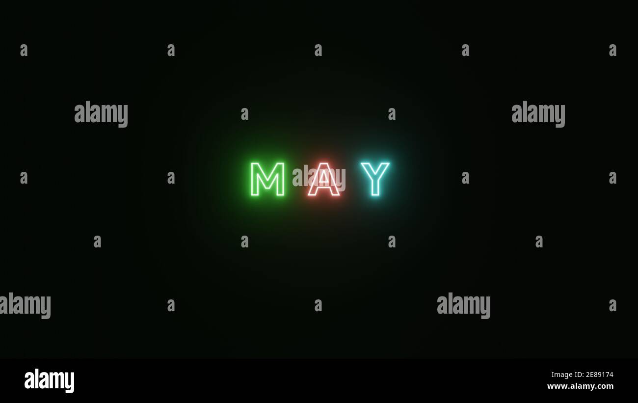 May text neon light colorful on black background . 3d illustration ...