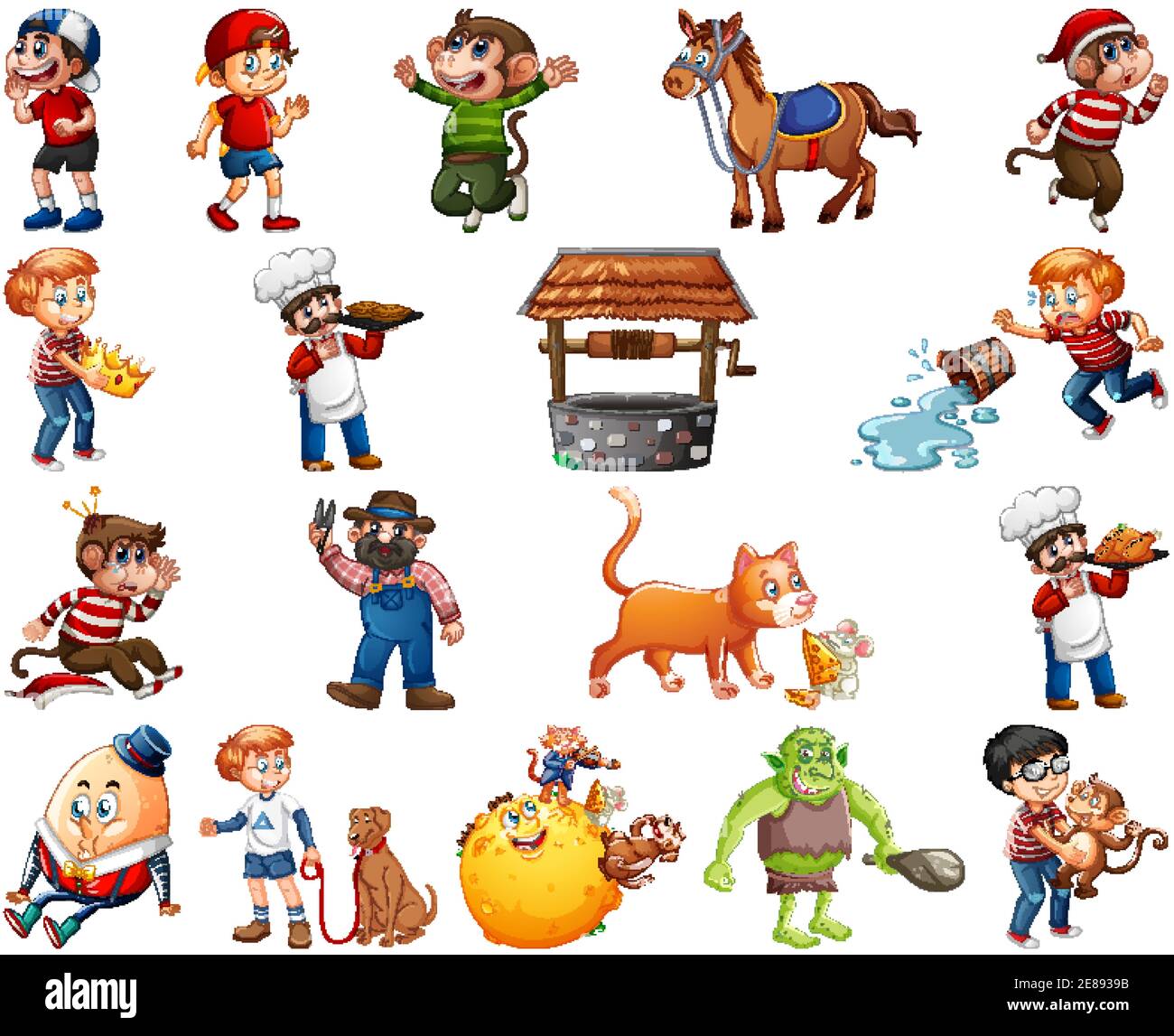 Set of different nursery rhyme character isolated on white background ...