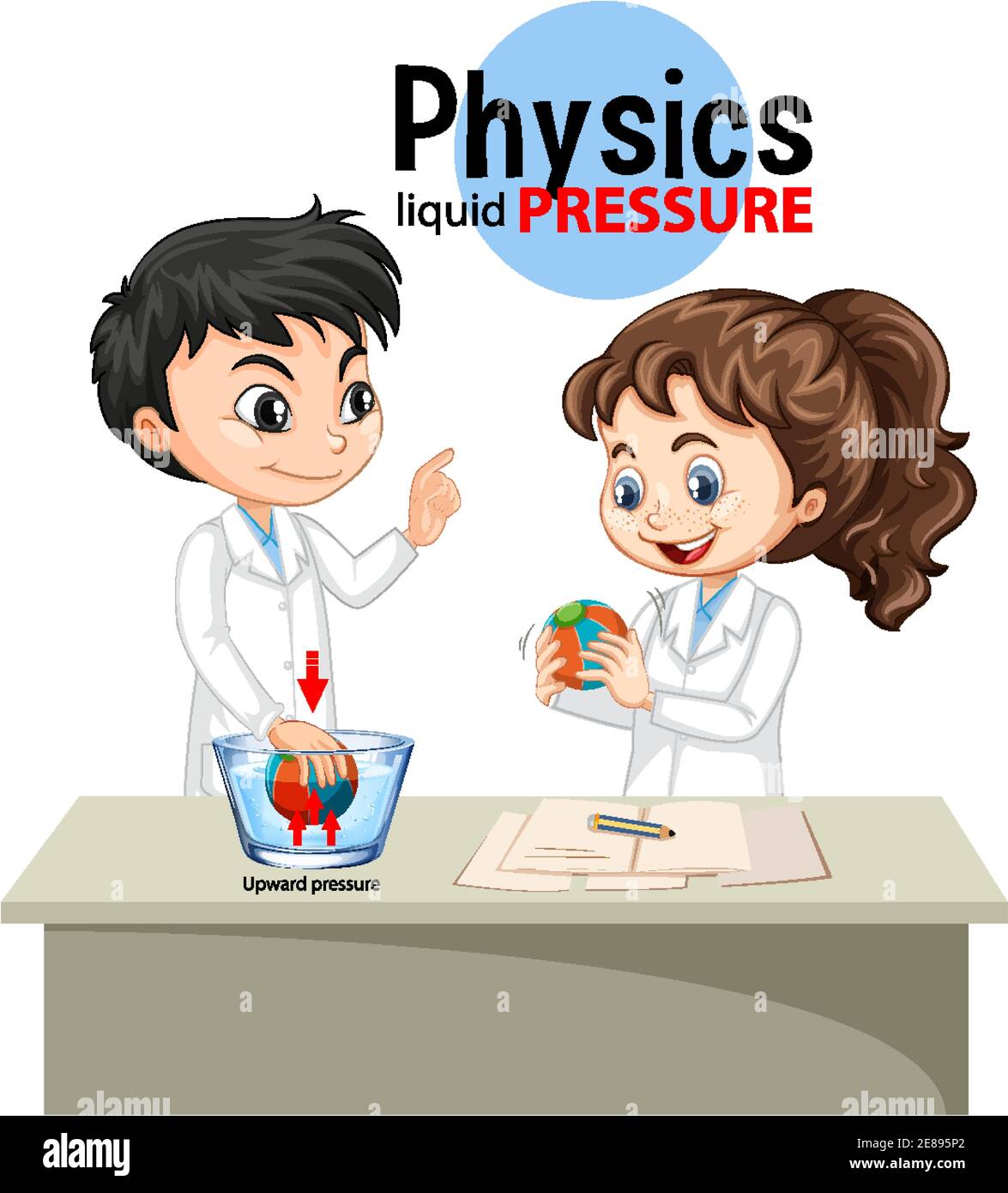 Scientist explaining physics liquid pressure illustration Stock Vector ...