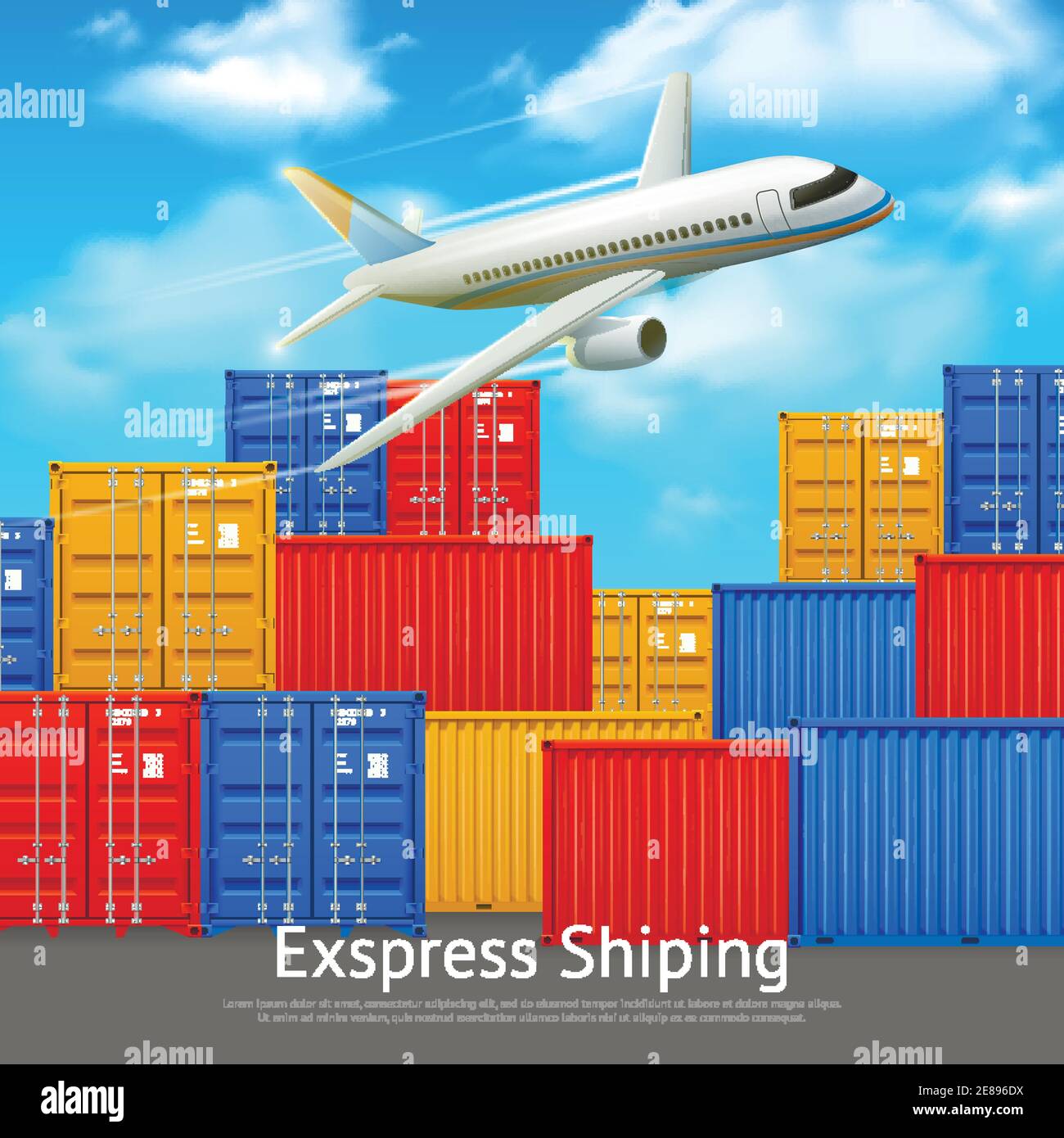 Express shipping poster with different colors cargo containers in open ...