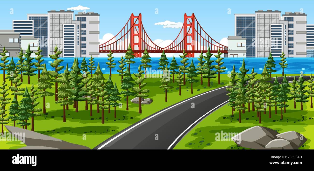 City with nature park landscape scene illustration Stock Vector Image ...