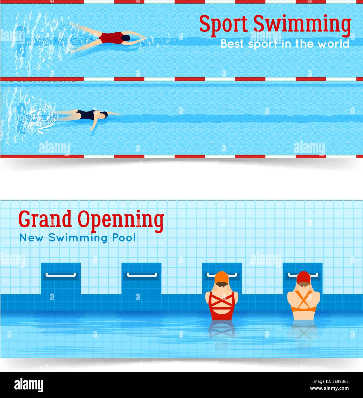 Two horizontal banners set of best sport swimming and grand openning of ...