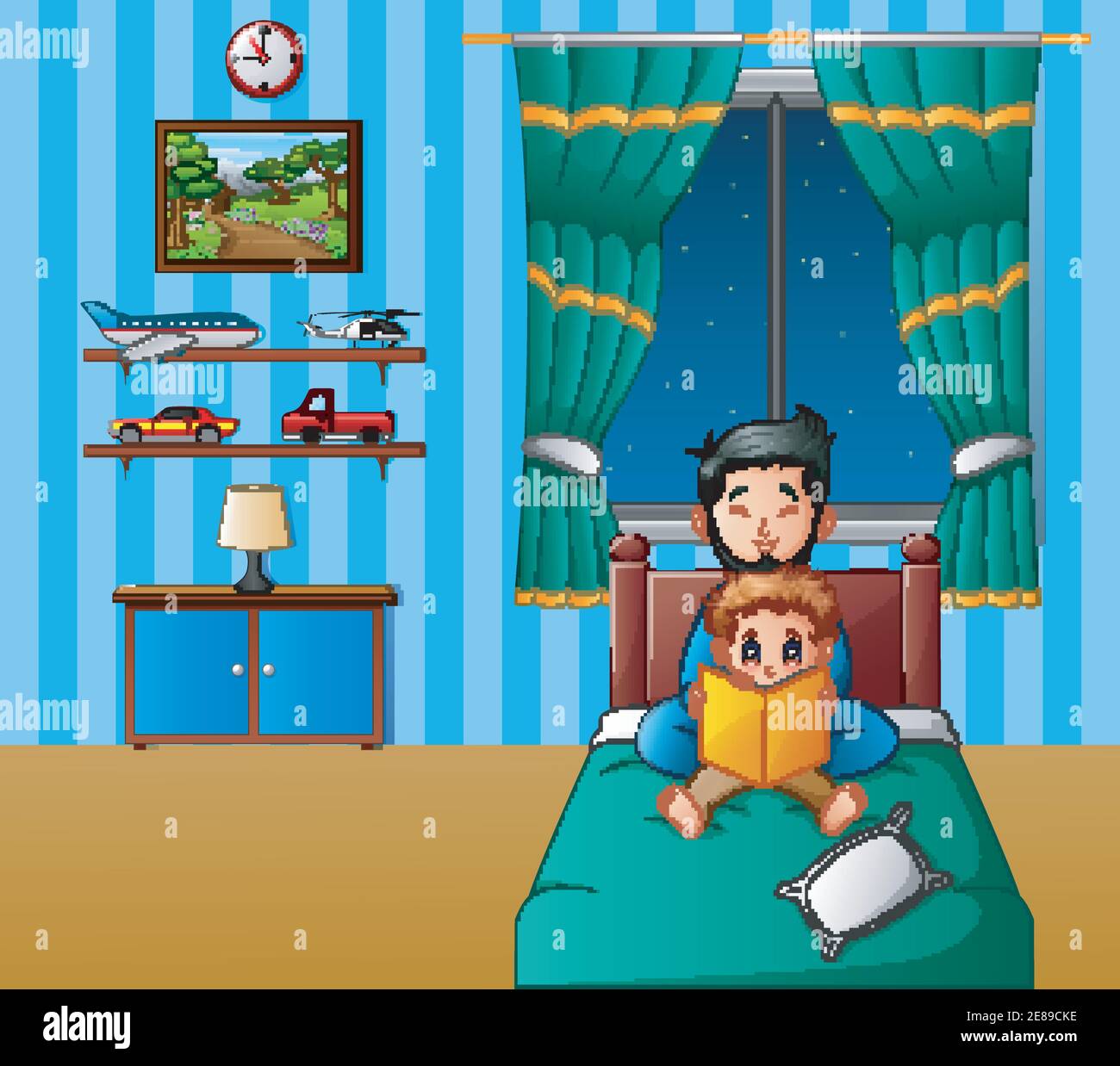 Reading story in modern home Stock Vector Images - Alamy