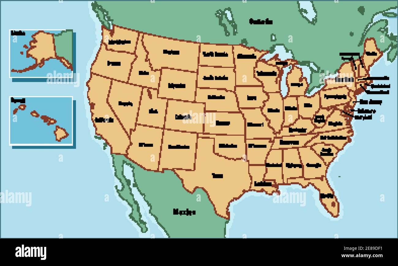 United States of America map with states names illustration Stock ...