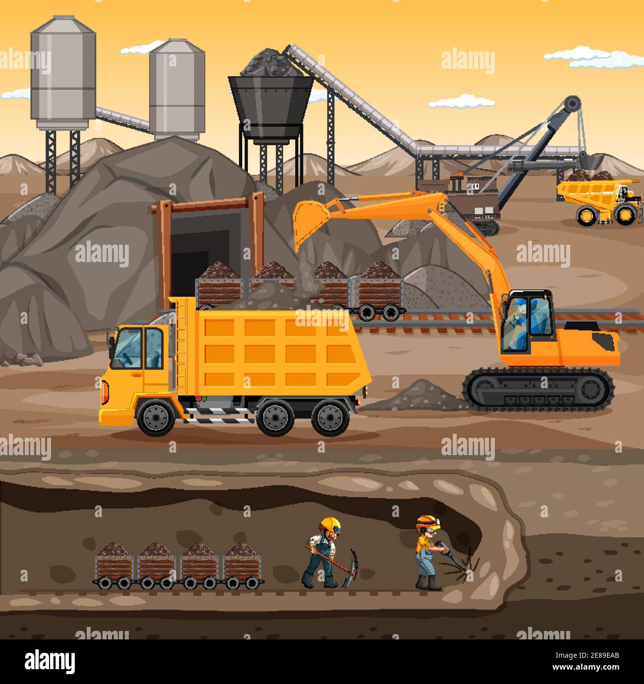 Underground landscape of coal mining illustration Stock Vector Image ...