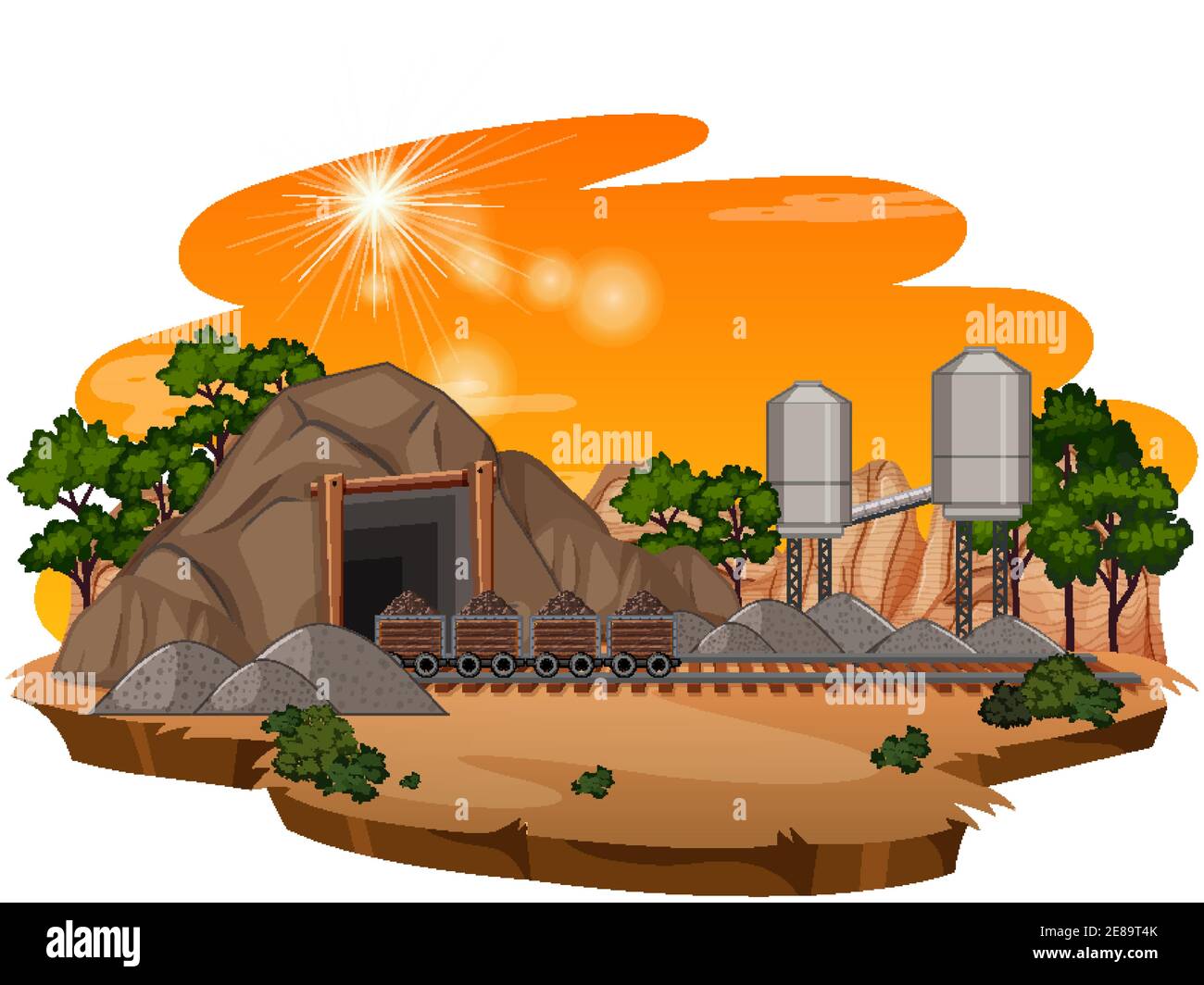Coal mining scene at sunset time illustration Stock Vector Image & Art ...