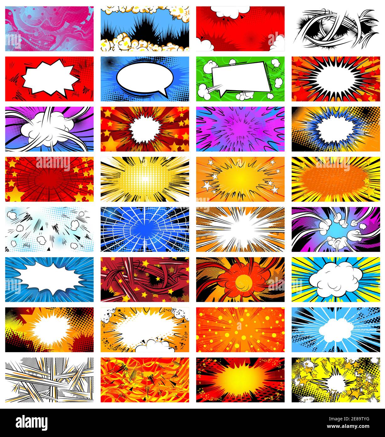 Huge set of comic book backgrounds. Abstract cartoon explosions. Retro ...