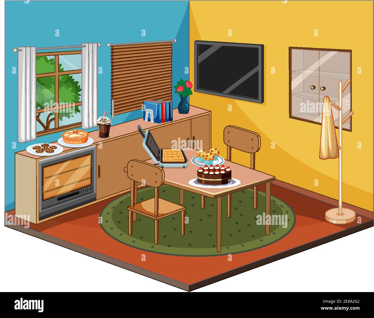 Dining room interior with furniture illustration Stock Vector Image ...