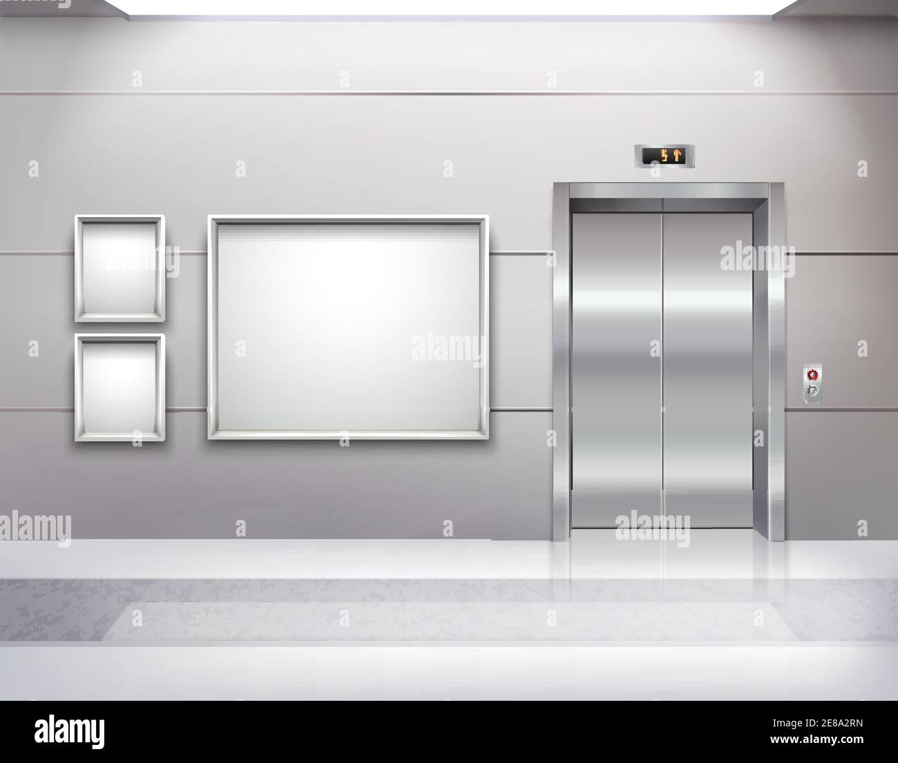 Realistic empty elevator hall interior with close metallic lift doors ...