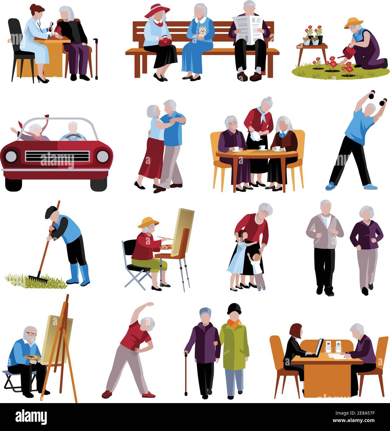 Elderly People Icons Set. Elderly People Vector Illustration. Elderly ...