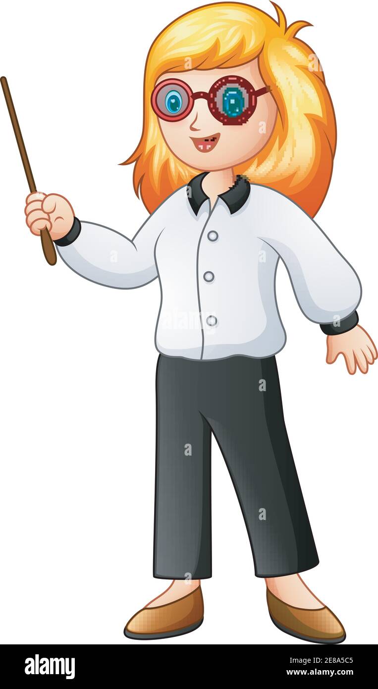 Vector illustration of Female teacher holding a pointing stick Stock ...