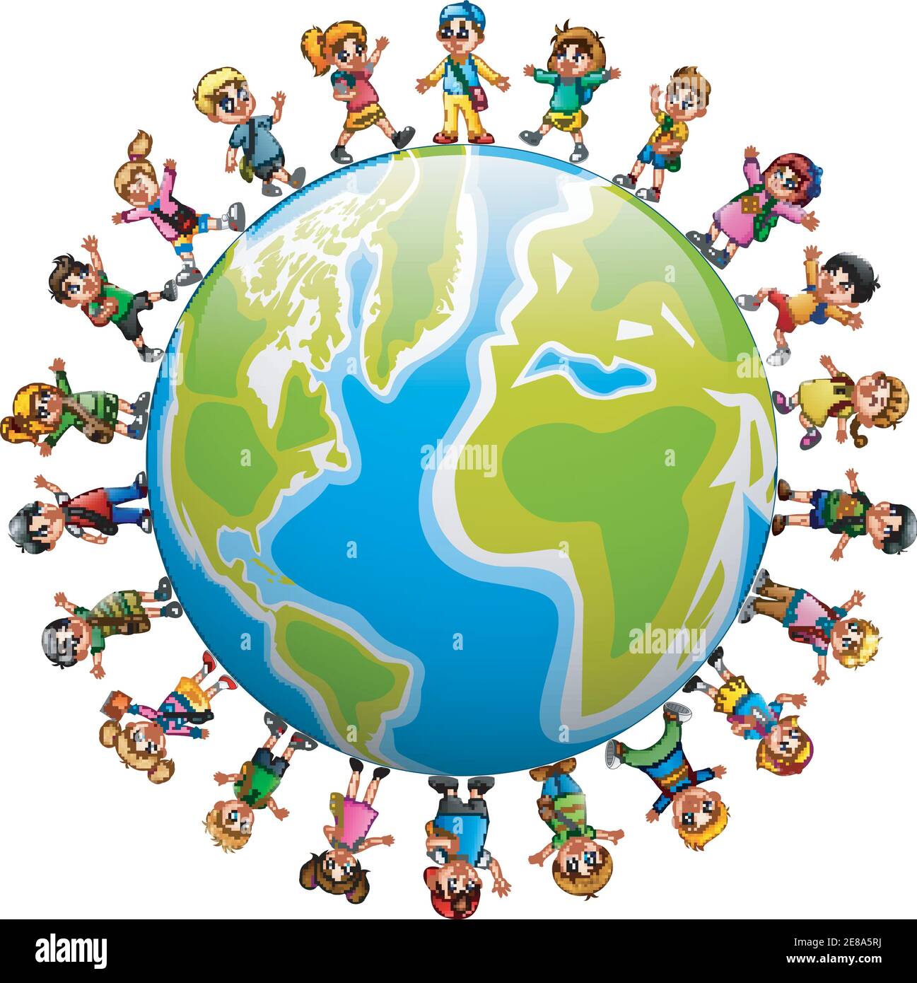 Vector illustration of Happy group of children standing around the ...