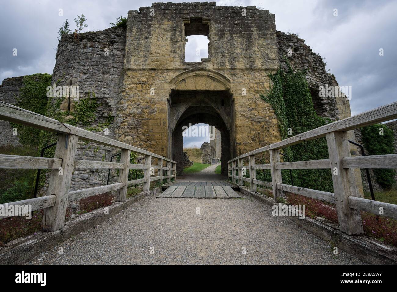 Walkway, gate and entrance to Helmsley Castle, Yorkshire, England Stock ...